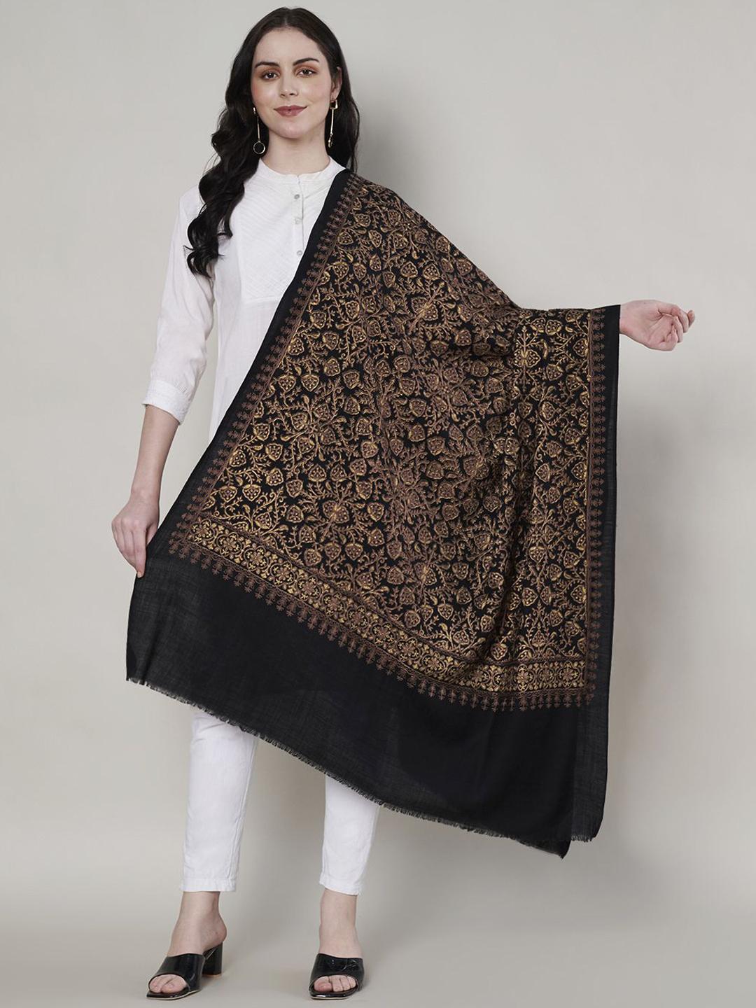Buy MUFFLY Kashmiri Floral Embroidered Woollen Shawl - Shawl for Women ...