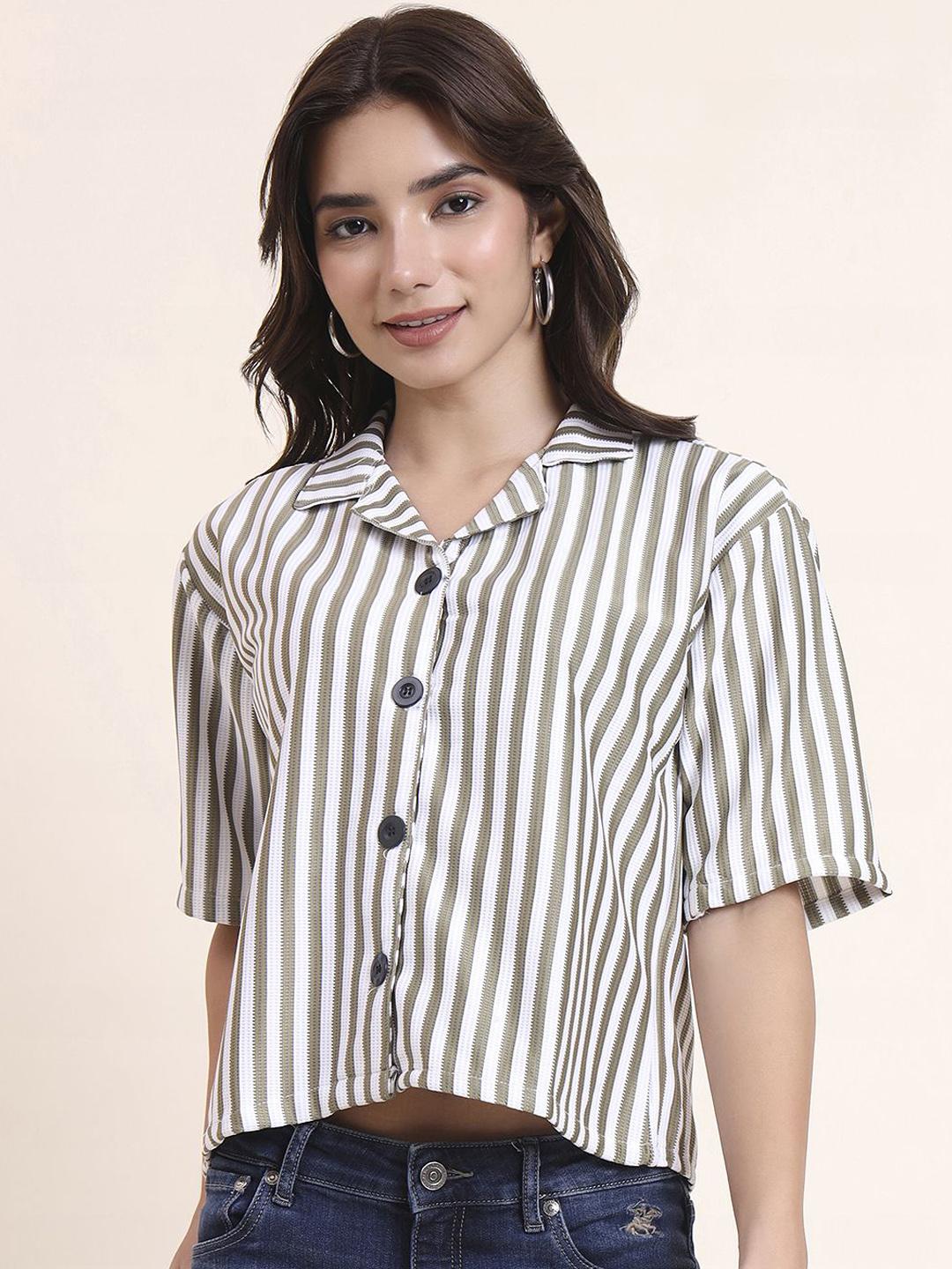 Buy DressBerry Ocean6 Women Striped Cutaway Collar Drop Shoulder ...