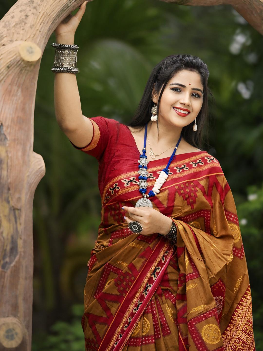 Buy ETHNIC ODISHA HANDLOOM Ethnic Motifs Pure Cotton Sambalpuri Saree ...