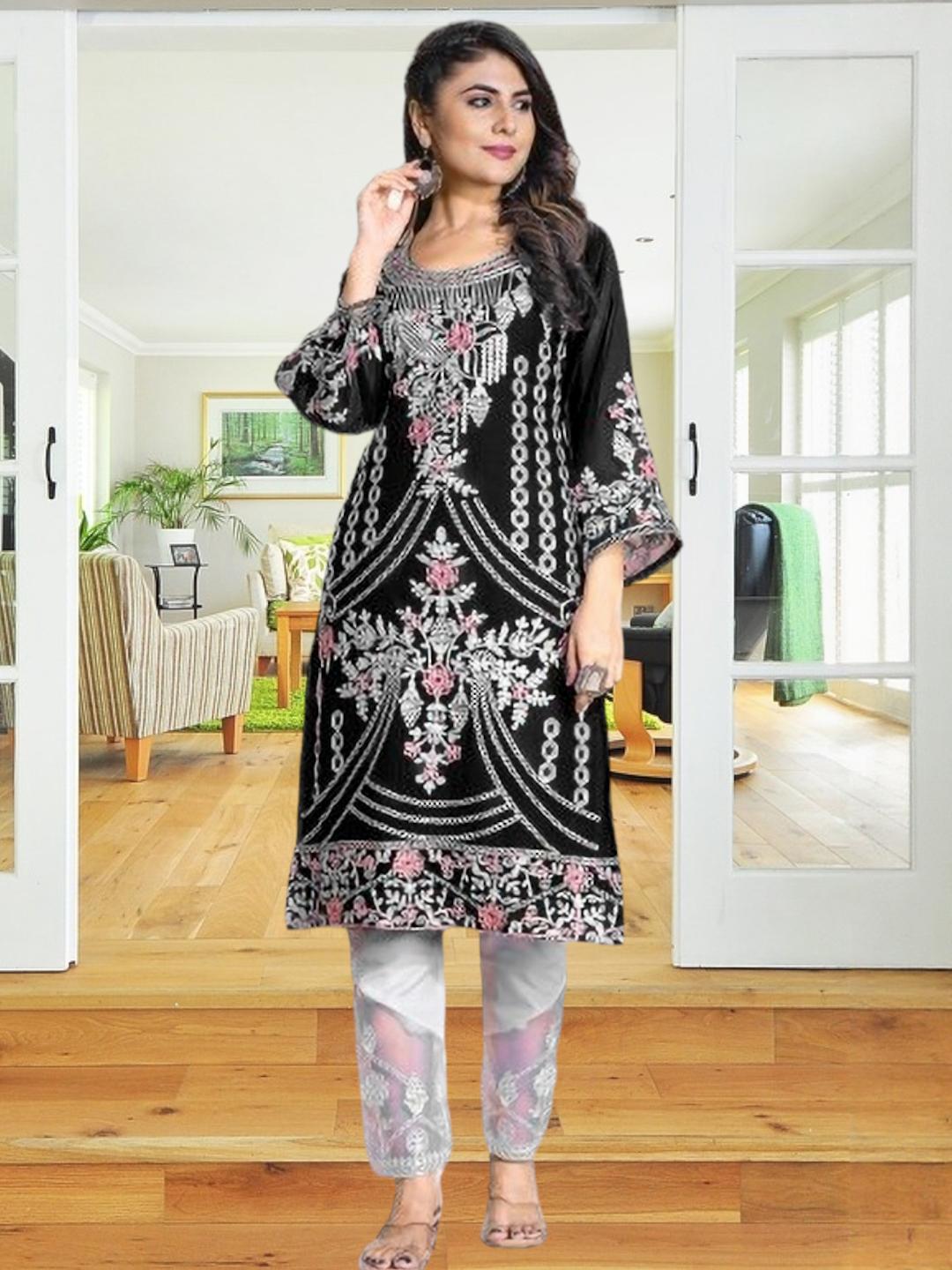 Buy Snizvi Women Black Georgette Kurta Sets - Kurta Sets for Women ...