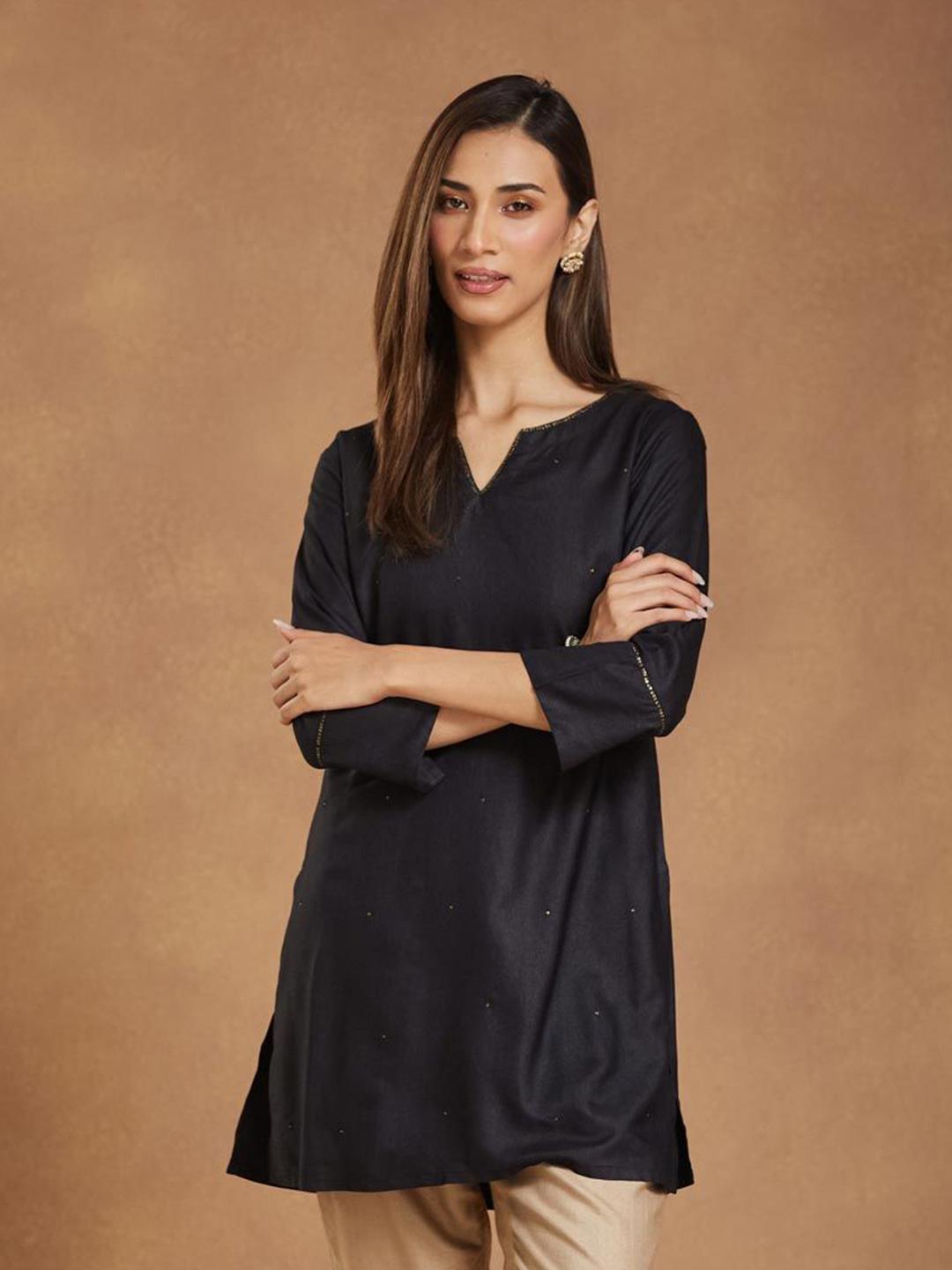 Buy Fabindia Women Woven Design Round Neck Kurti - Kurtis for Women ...