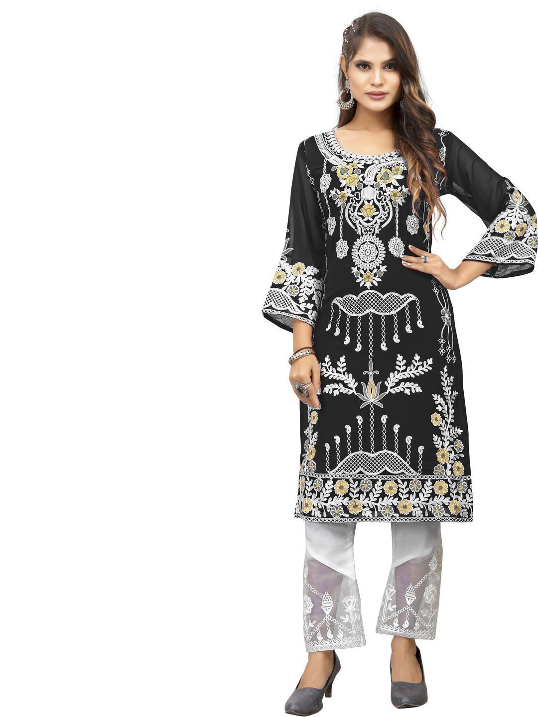 Buy Snizvi Women Black Georgette Kurta Sets - Kurta Sets for Women ...