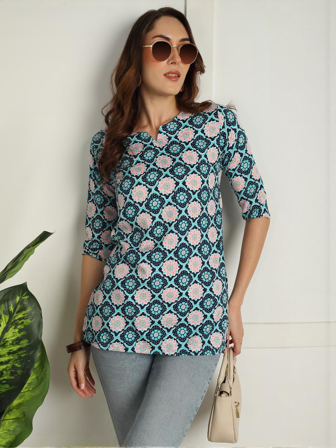 Buy KILLARI Women Poly Crepe Round Neck Short Printed Kurti - Kurtis ...