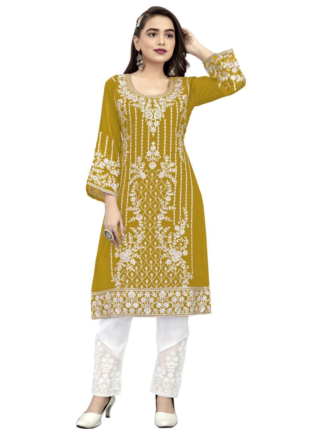 Buy Snizvi Women Yellow Georgette Kurta Sets - Kurta Sets for Women ...