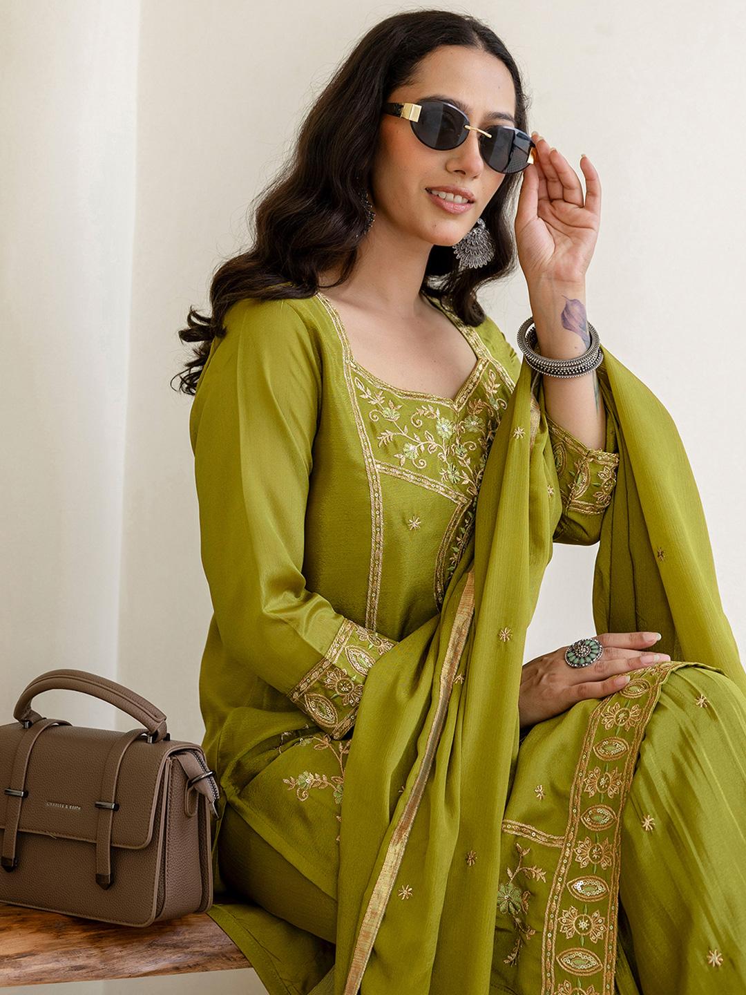 Buy Anouk Rustic Ethnic Motifs Embroidered Sequinned Kurta With Sharara ...