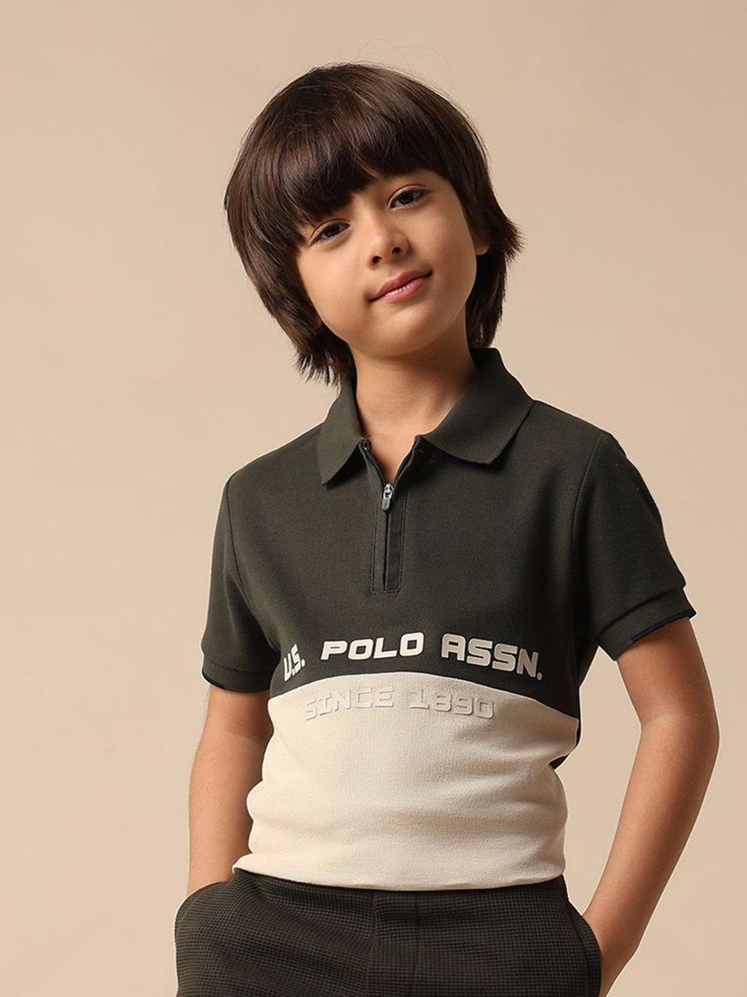 Buy Uspa Kids Boys Colour Blocked Brand Embossed Polo Cotton T Shirt ...