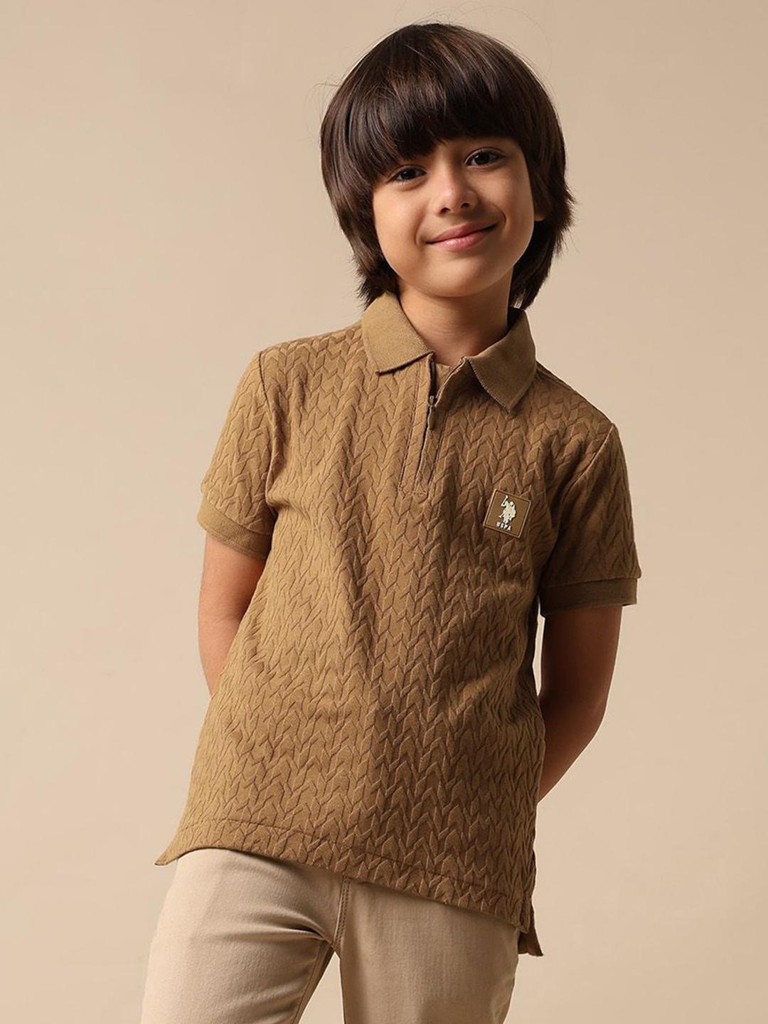 Buy Uspa Kids Boys Textured Pure Cotton Polo T Shirt - Tshirts for Boys ...