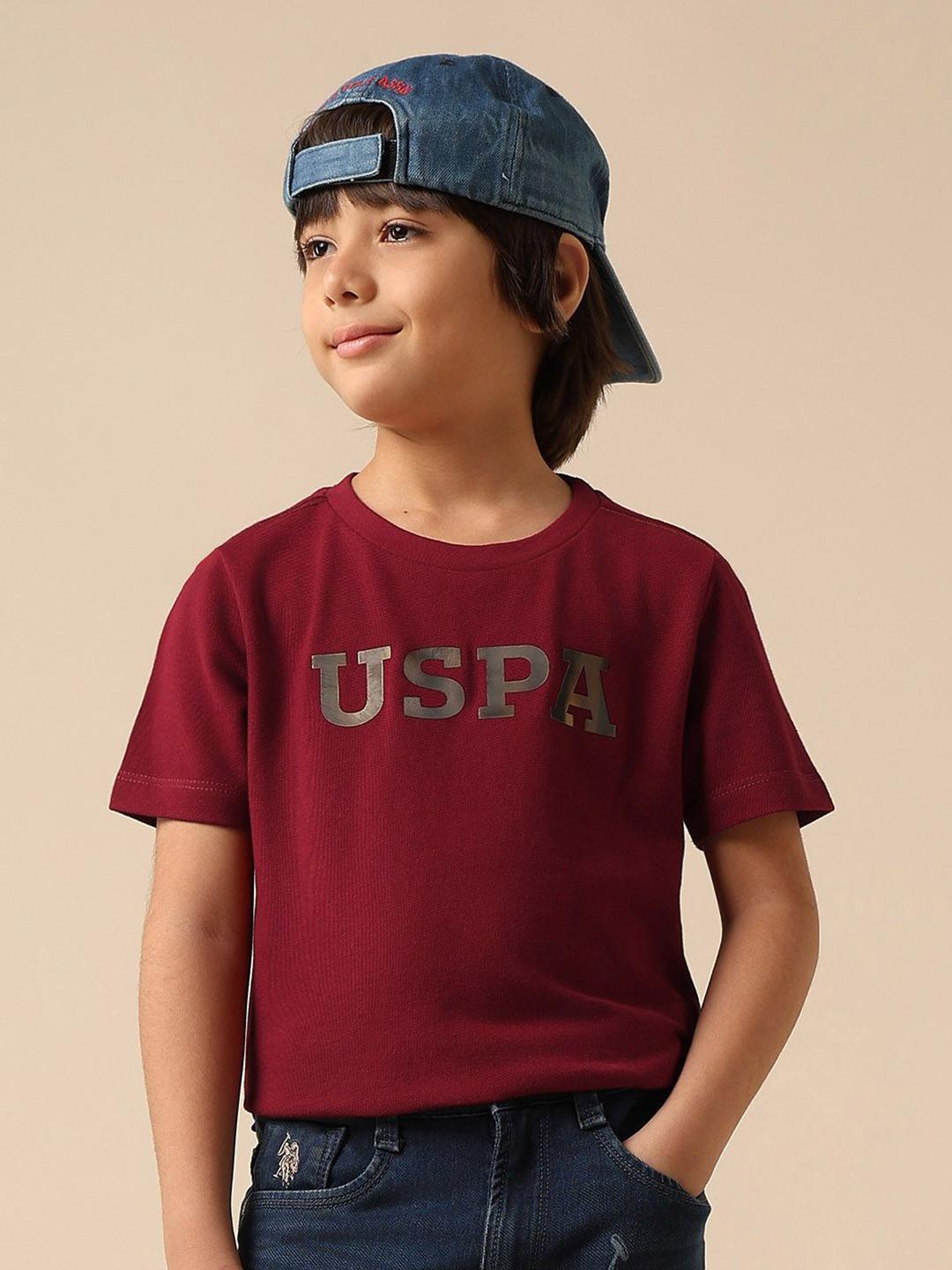 Buy Uspa Kids Boys Brand Embossed Pure Cotton T Shirt - Tshirts for ...