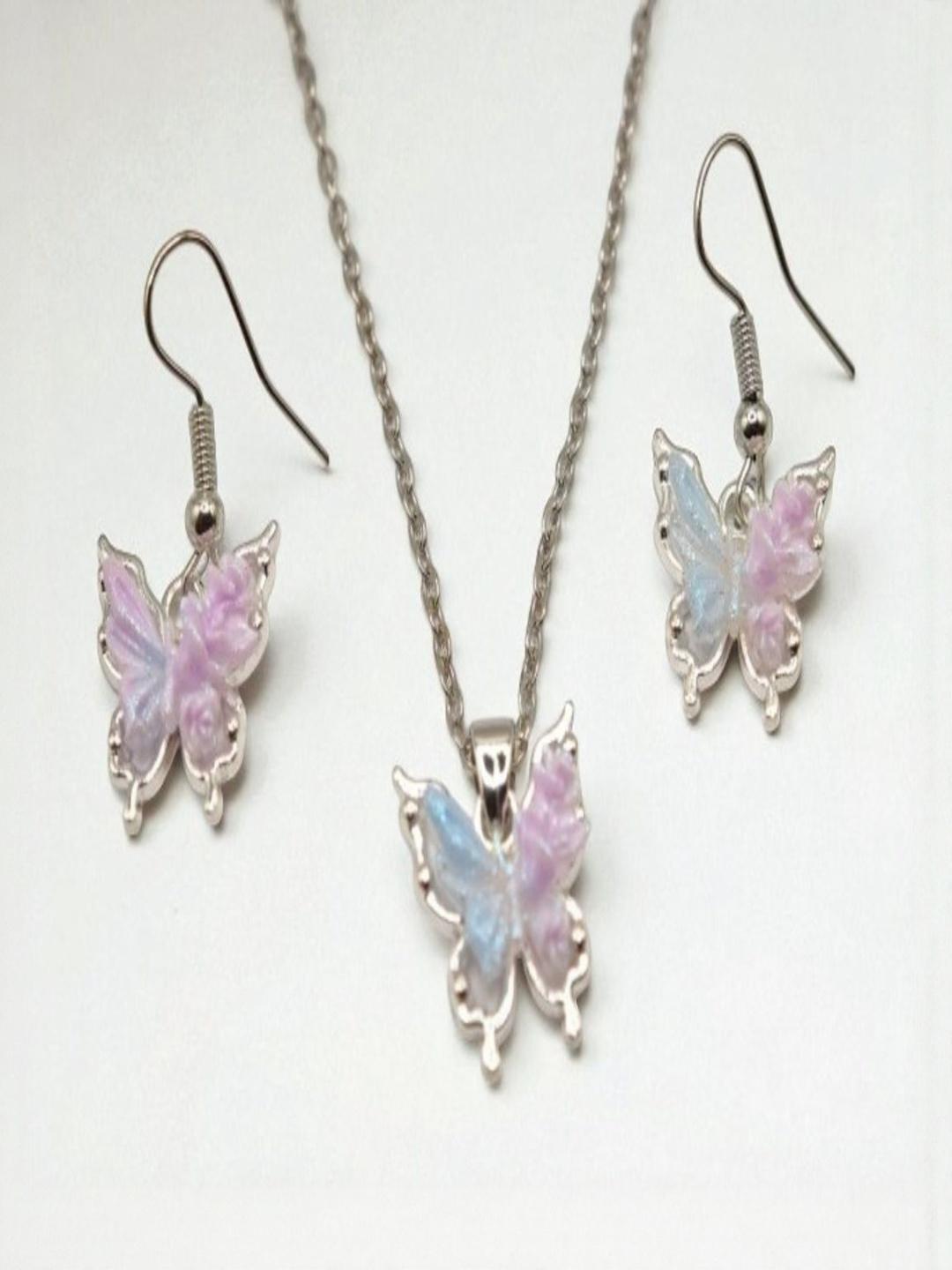 Buy SAPRAA TRENDS Silver Plated Butterfly Pendant Jewellery Set ...