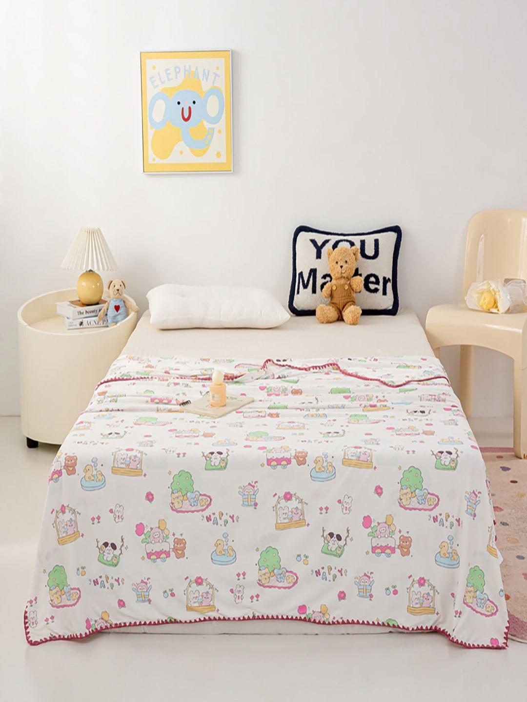 Buy JC HOME White & Pink Cartoon Characters AC Room 300 GSM Single Bed ...