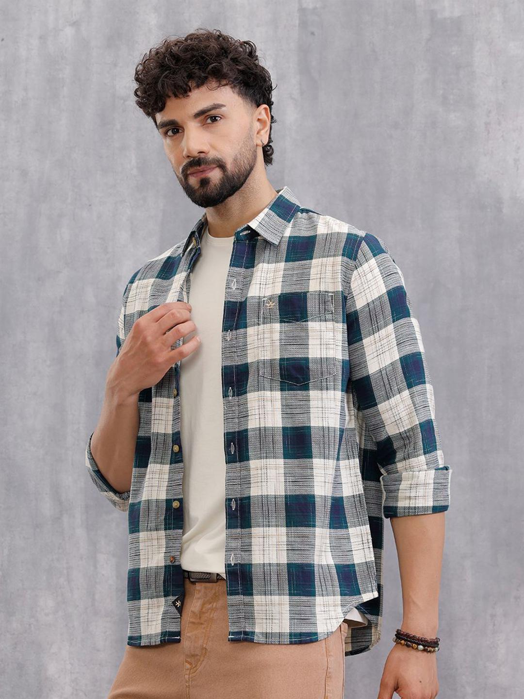Buy WROGN Slim Fit Cutaway Collar Buffalo Checks Checked Pure Cotton ...