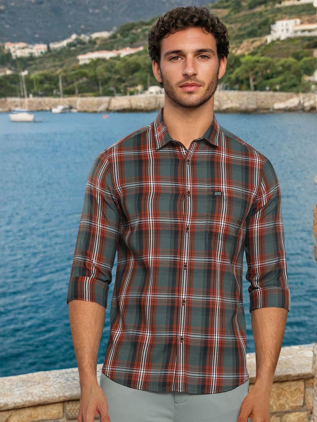 Buy The Indian Garage Co Men Pure Cotton Slim Fit Opaque Checked Casual ...