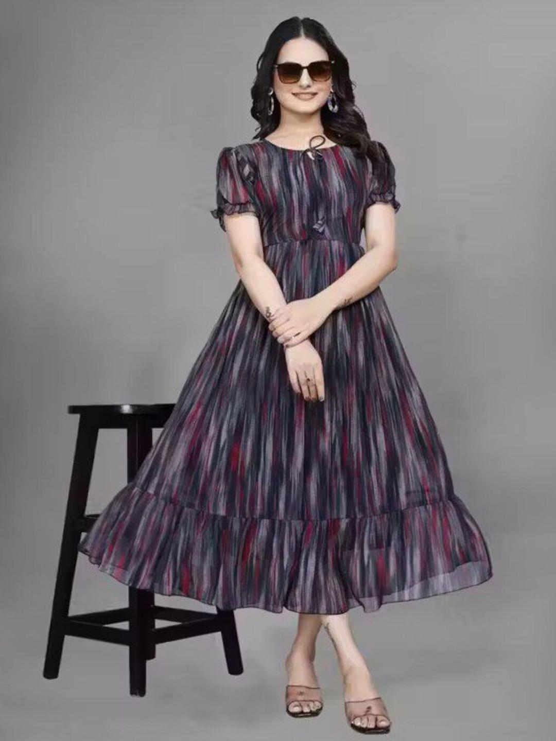 Buy OYE FASHION Women Striped Georgette Fit And Flare Dress - Dresses ...