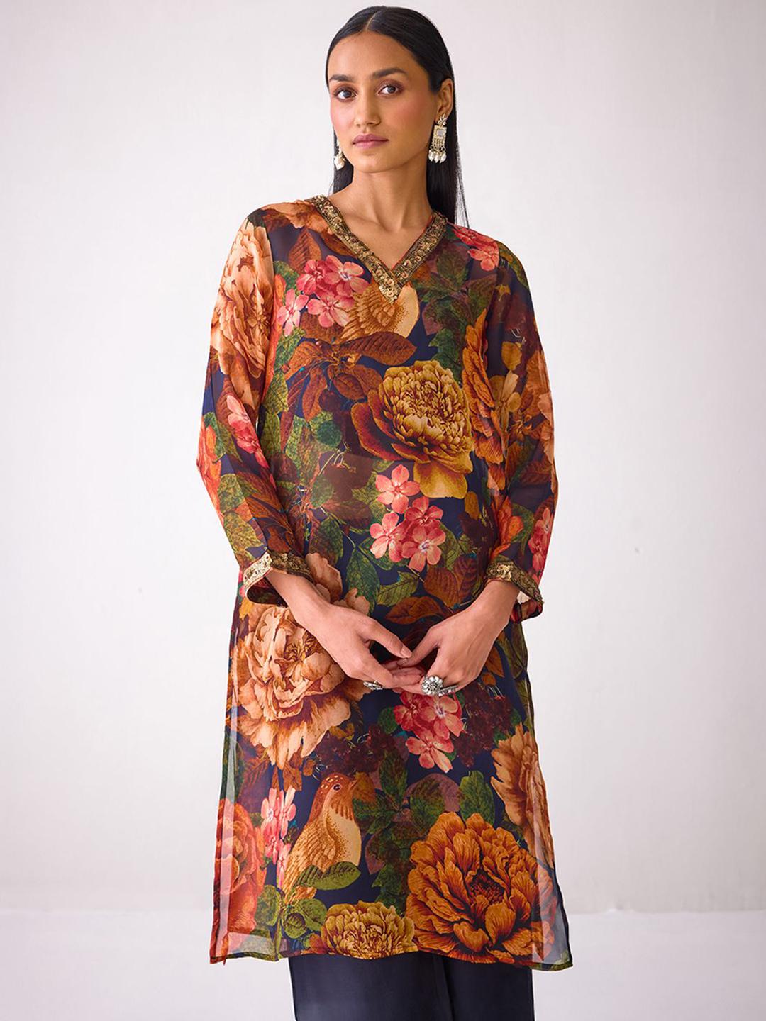 Buy Ancestry Women Floral Printed Daily A Line Kurta - Kurtas for Women ...