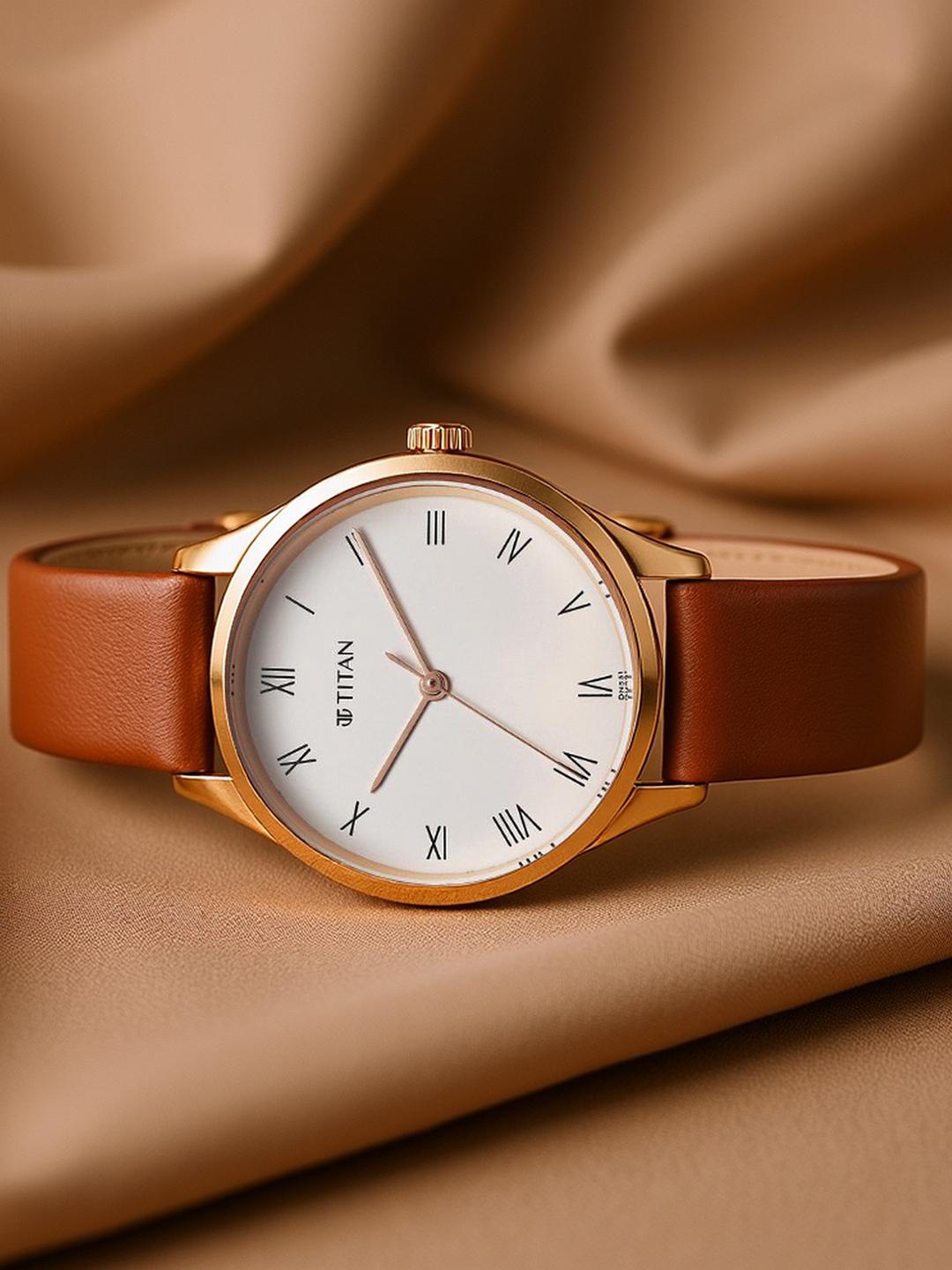 Buy Titan Women Brass Dial & Leather Straps Analogue Watch 2649WL04 ...