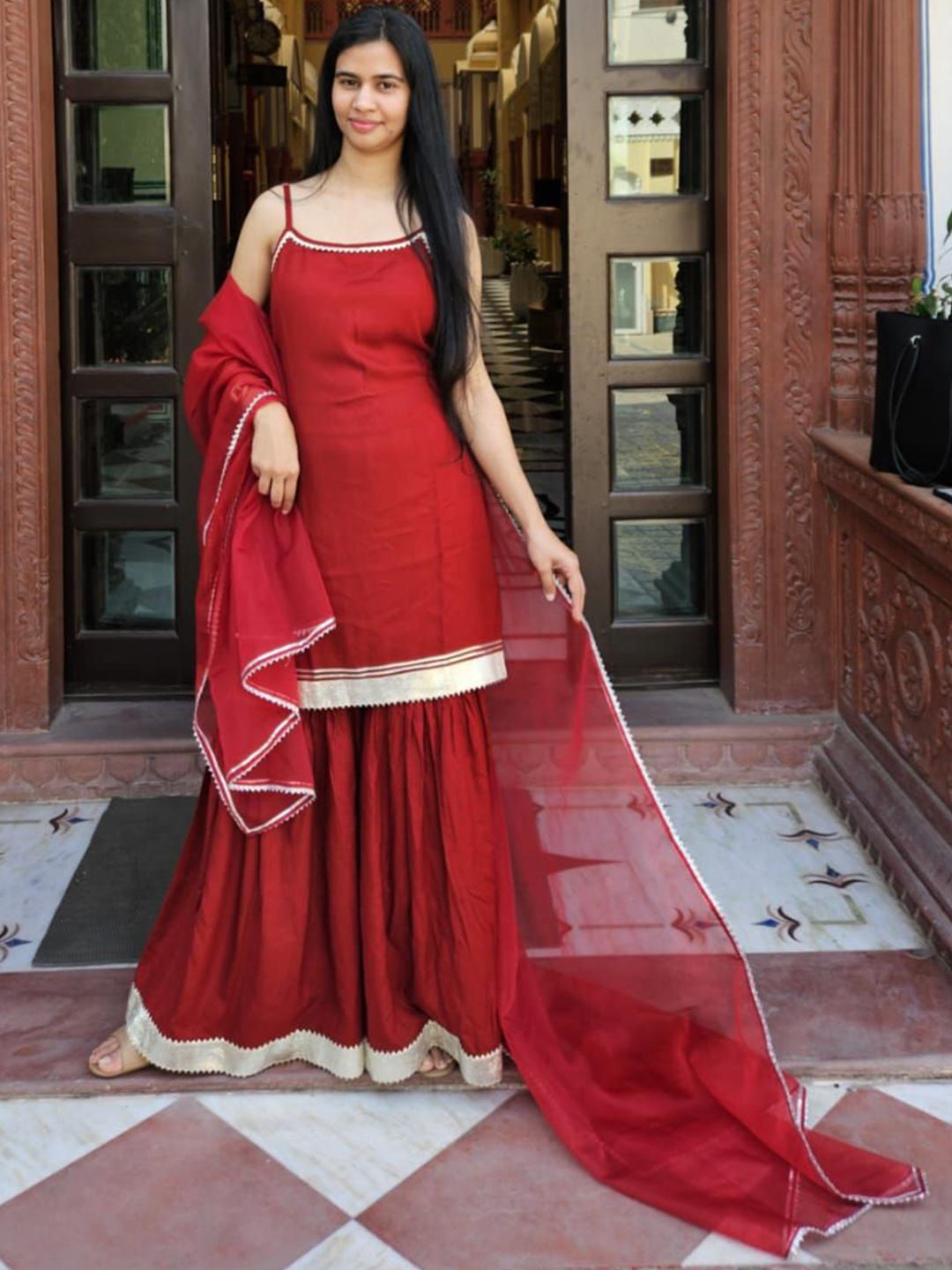 Buy JAGRON Shoulder Straps Straight Kurta With Sharara & Dupatta ...