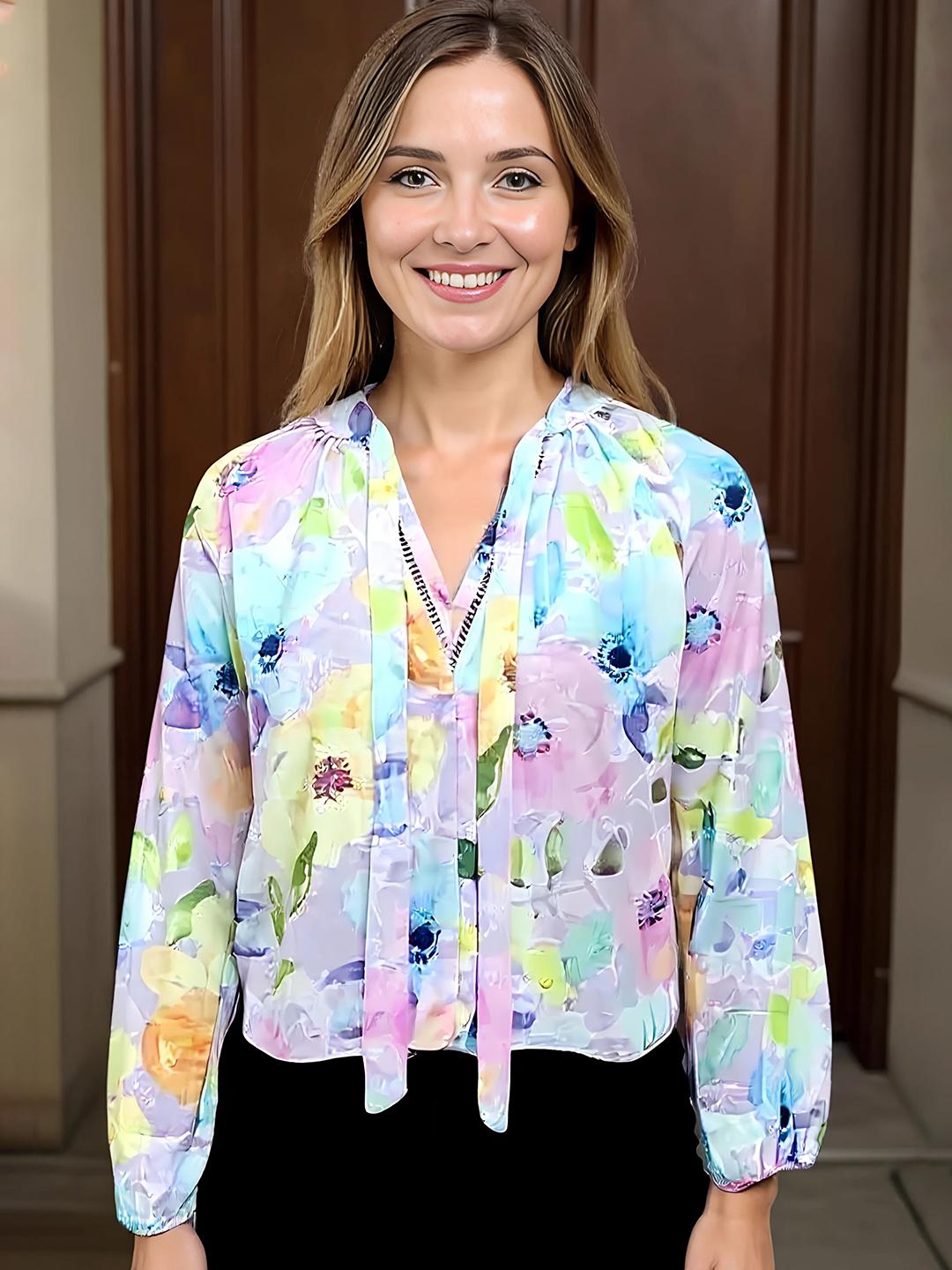 Buy All About You Women Abstract Print TIE UP Neck Top - Tops for Women ...