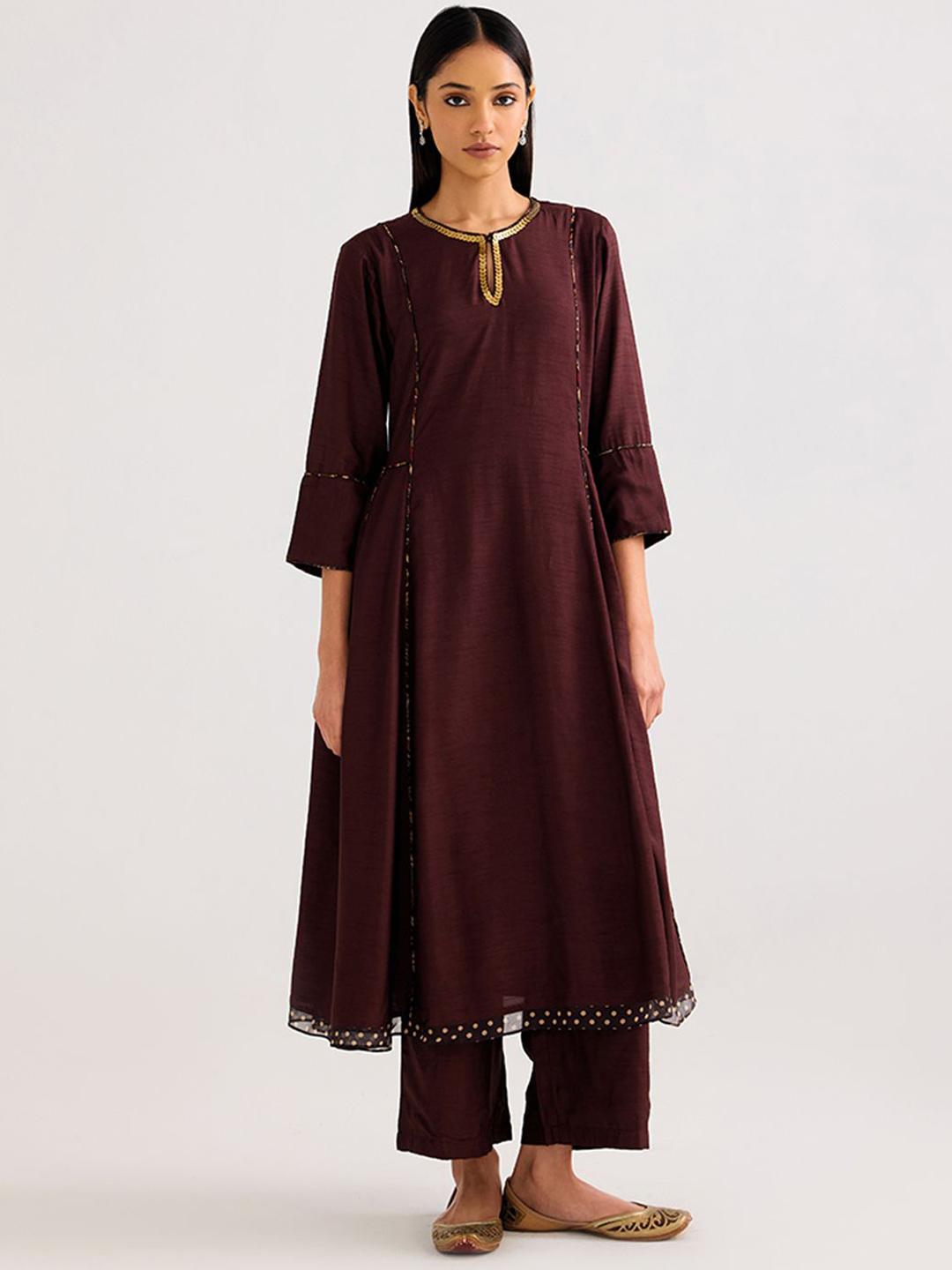 Buy Ancestry Embroidered Keyhole Neck Gotta Patti Chanderi Cotton A ...