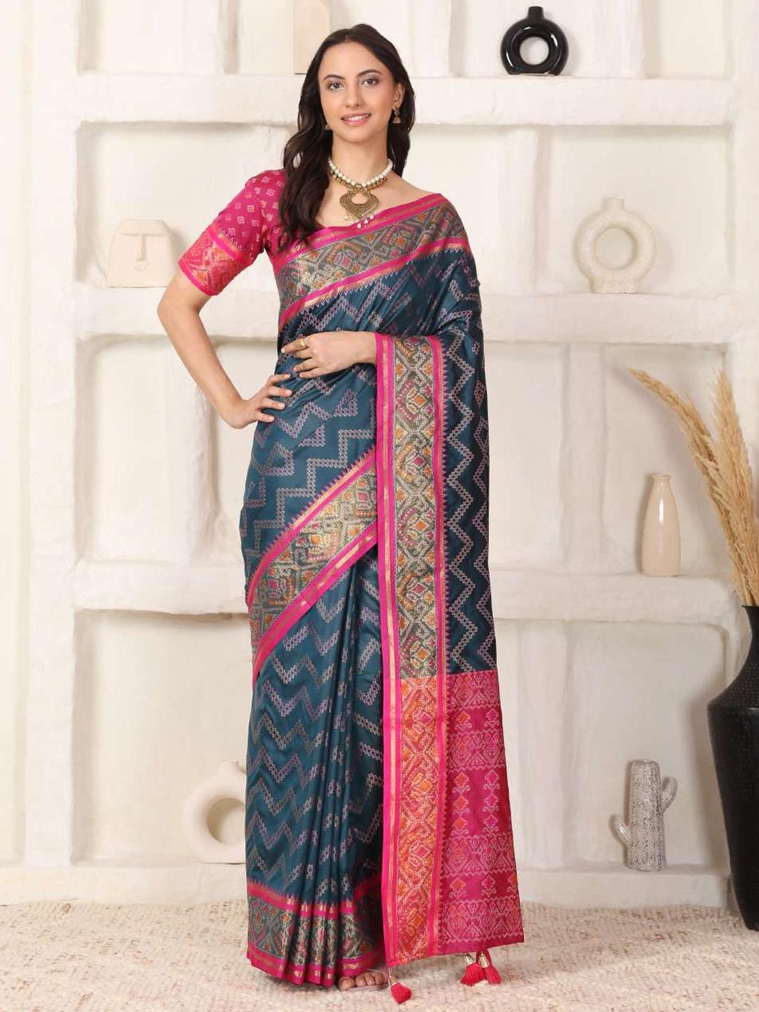 Buy JAY FASHION Woven Design Zari Work Patola Saree With Blouse ...