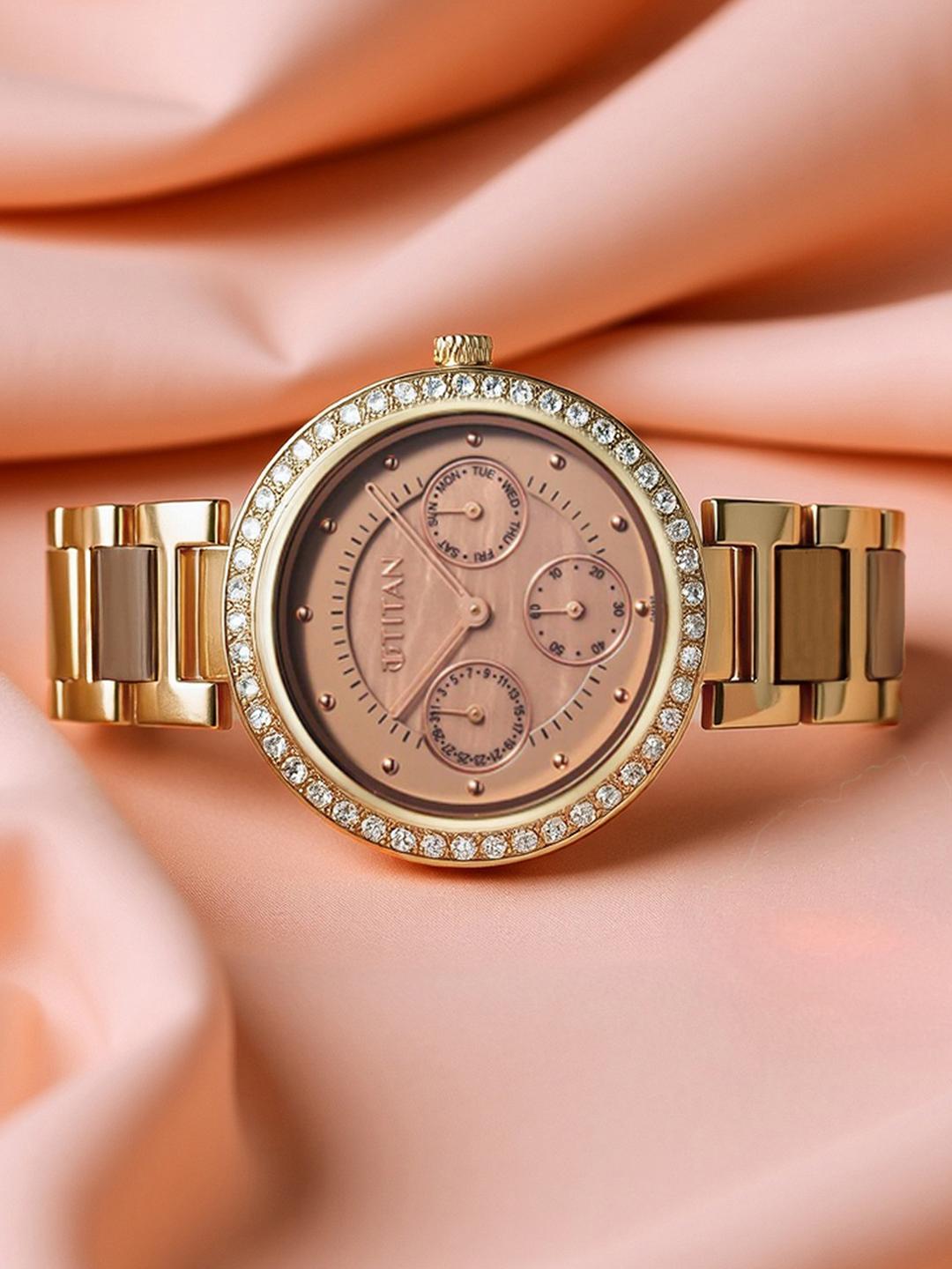 Buy Titan Women Brass Embellished Dial & Bracelet Style Straps Analogue ...