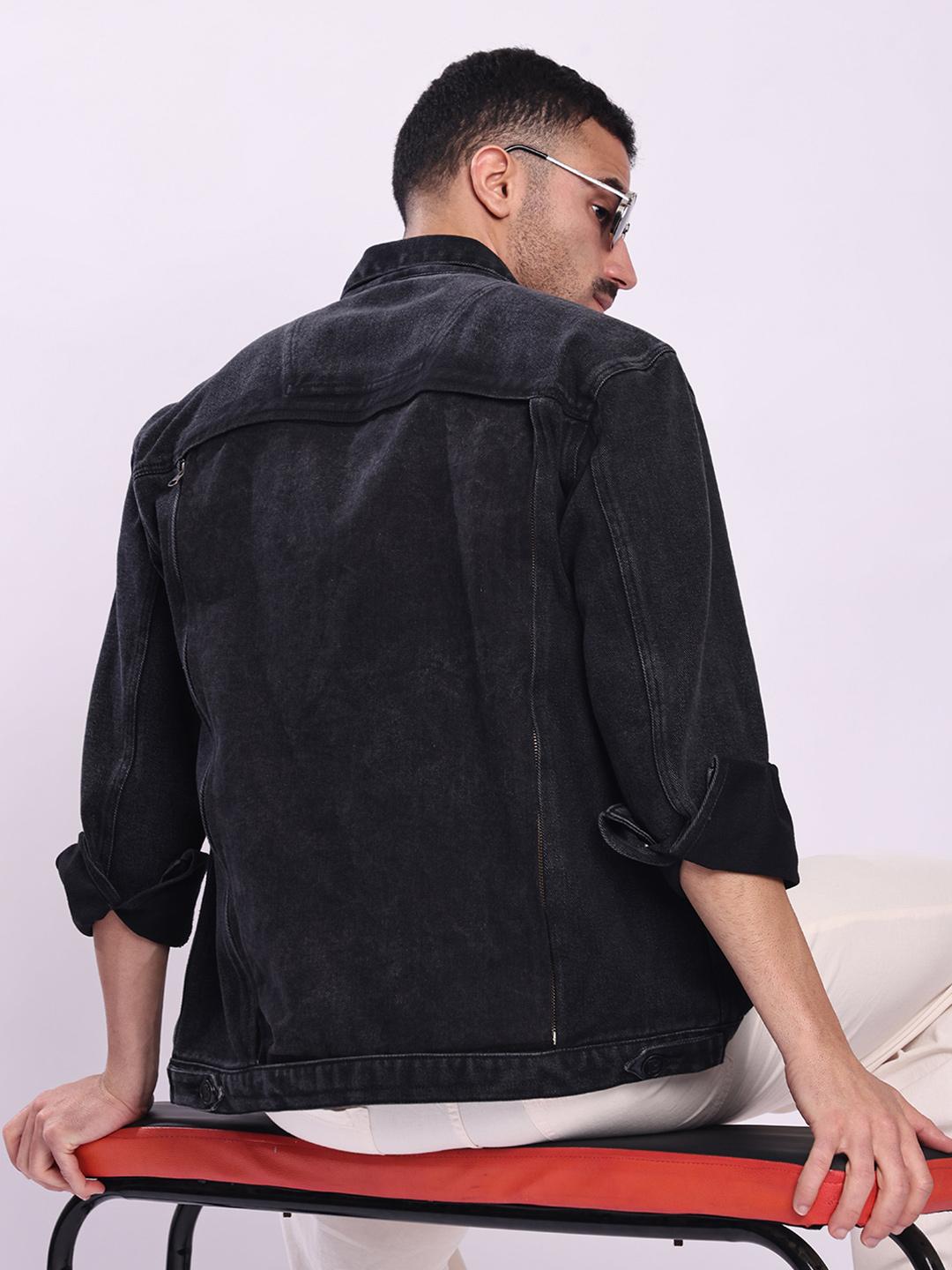 Buy Bene Kleed Men Black Detachable Back Panel Denim Jacket - Jackets ...