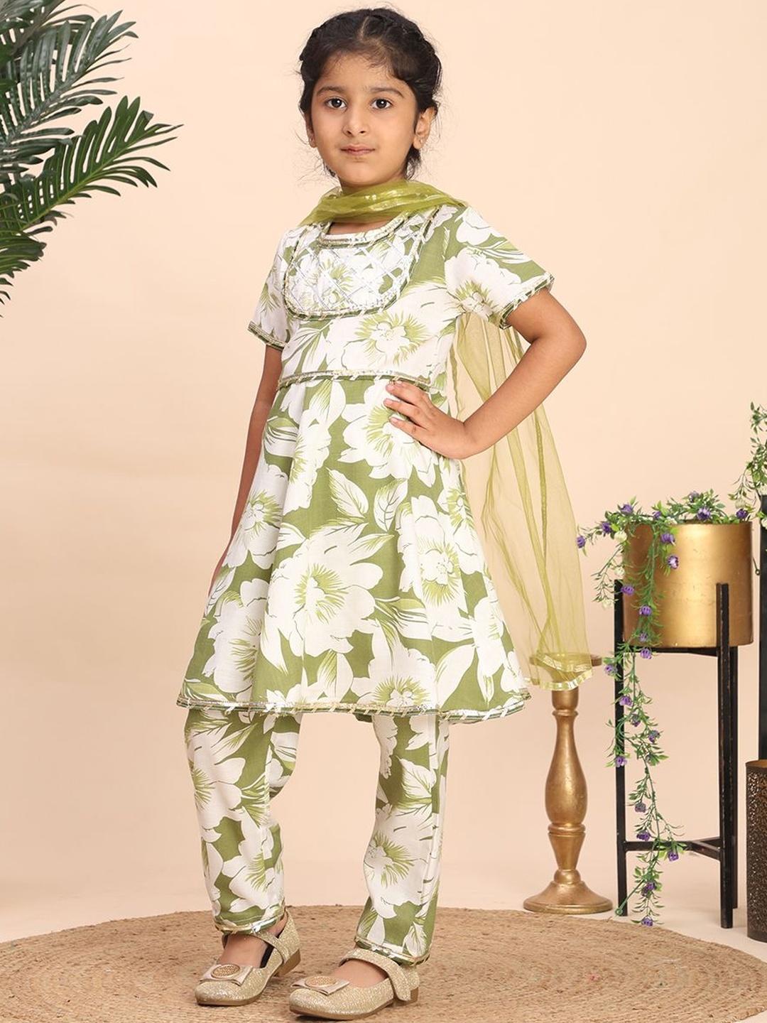 Buy Cutiekins Girls Floral Printed Gotta Patti Pure Cotton A Line Kurta ...