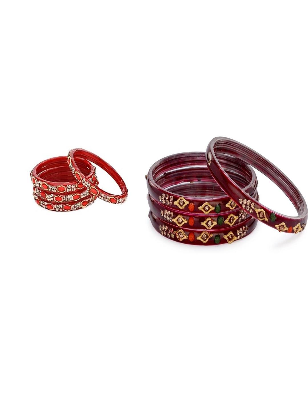 Buy 1ST TIME Set Of 8 Red Alloy Artificial Stones & Beads Bangles ...