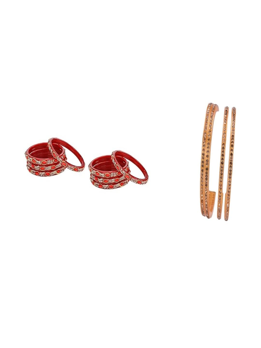 Buy 1ST TIME Set Of 12 Red Alloy Artificial Stones & Beads Bangles ...