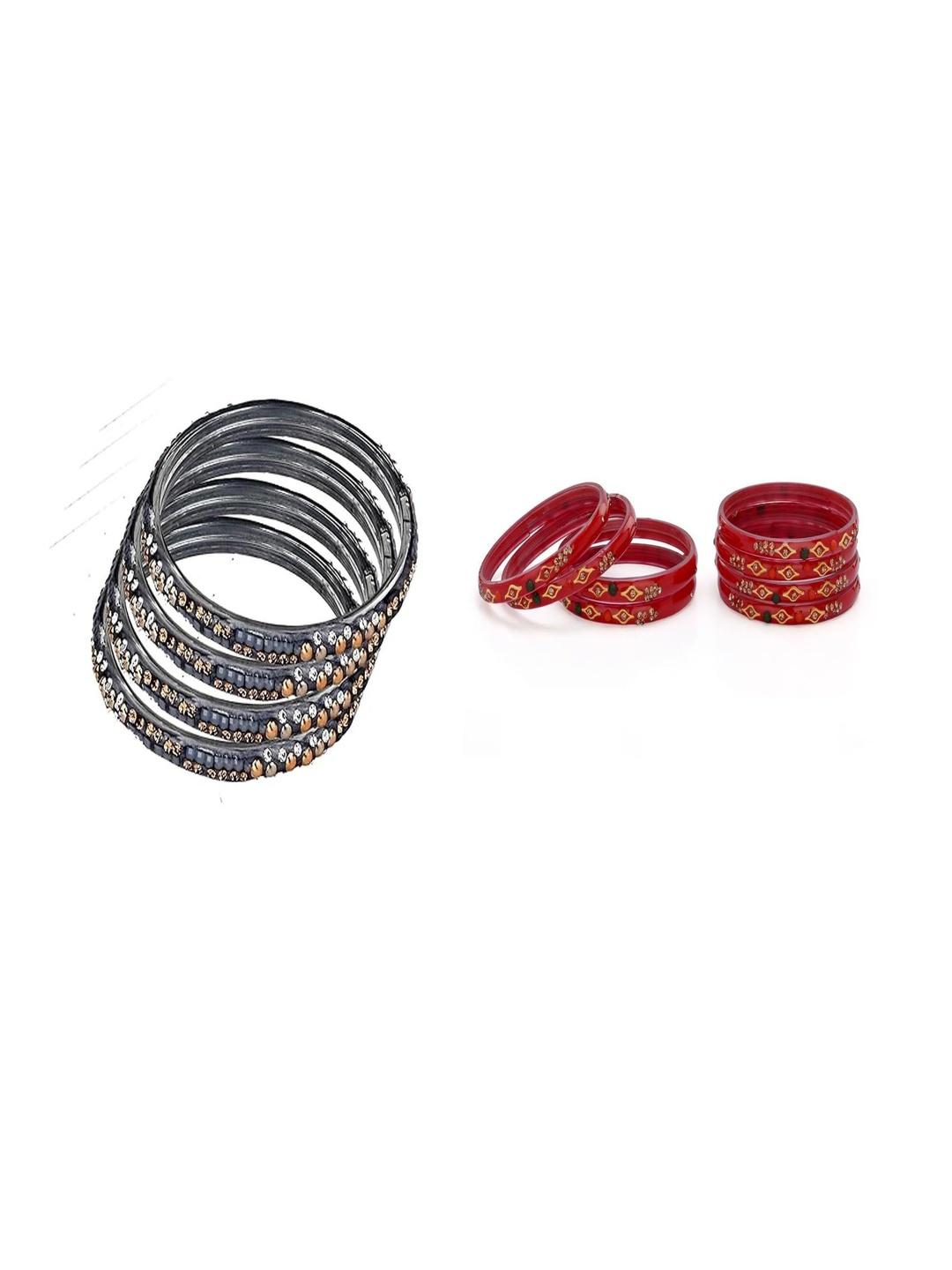 Buy 1ST TIME Set Of 12 Grey Alloy Artificial Stones & Beads Bangles ...