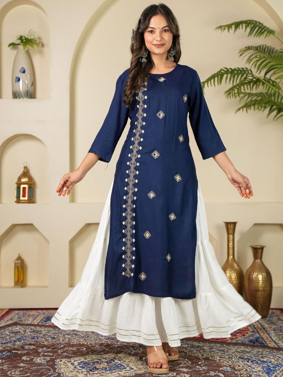 Buy Mehsoos Women Ethnic Motifs Embroidered Kurta With Skirt - Kurta ...