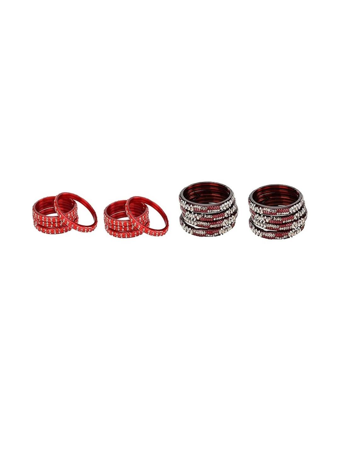 Buy 1ST TIME Set Of 16 Red Alloy Artificial Stones & Beads Bangles ...