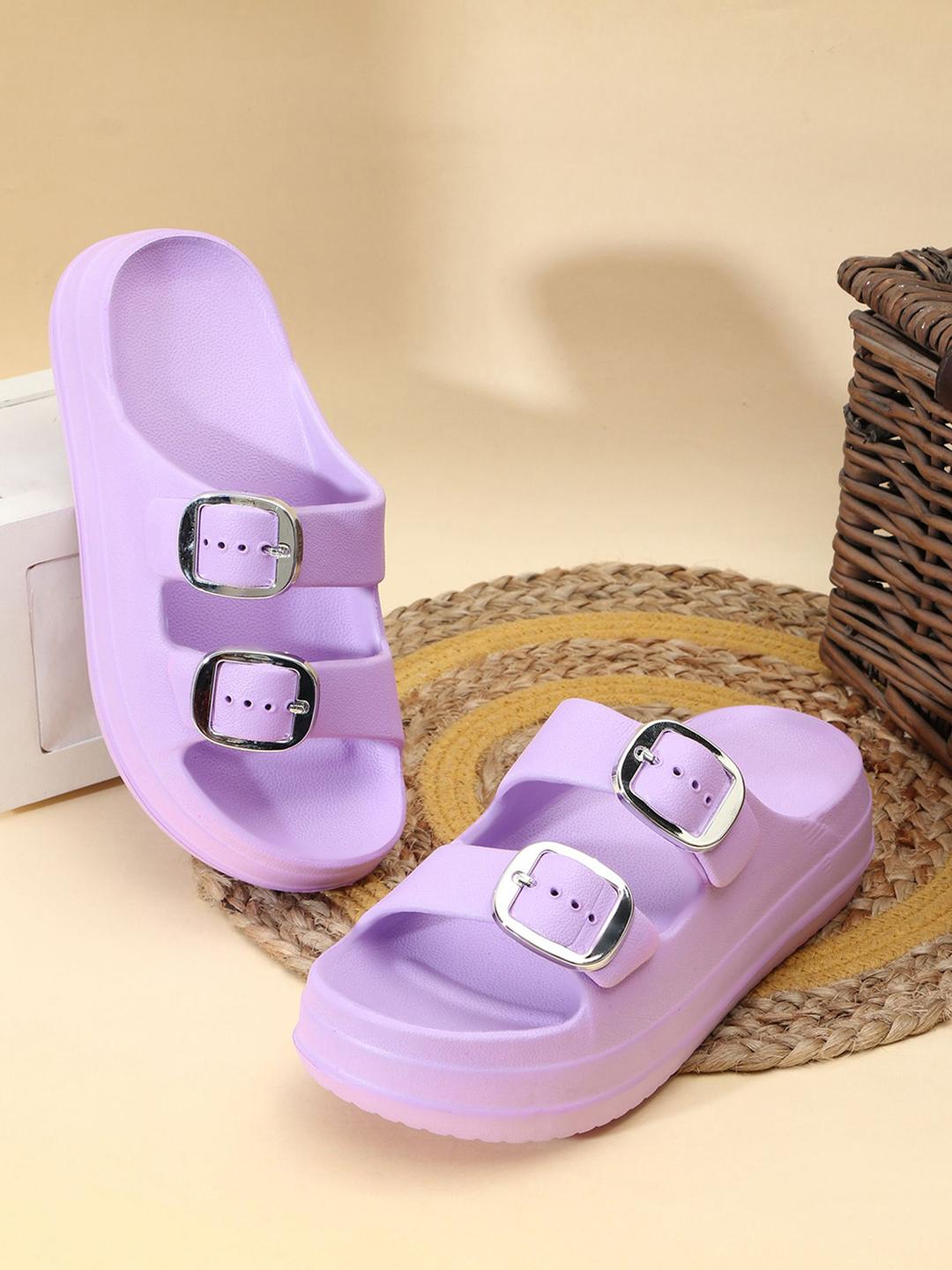 Buy Glitchez Women Solid Clog Detailed Sliders - Flip Flops for Women ...