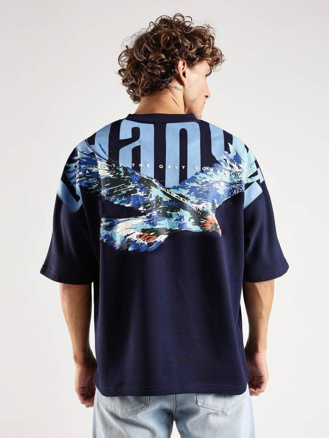 Buy Overlays Men Graphic Printed Round Neck Pure Cotton Oversized T ...