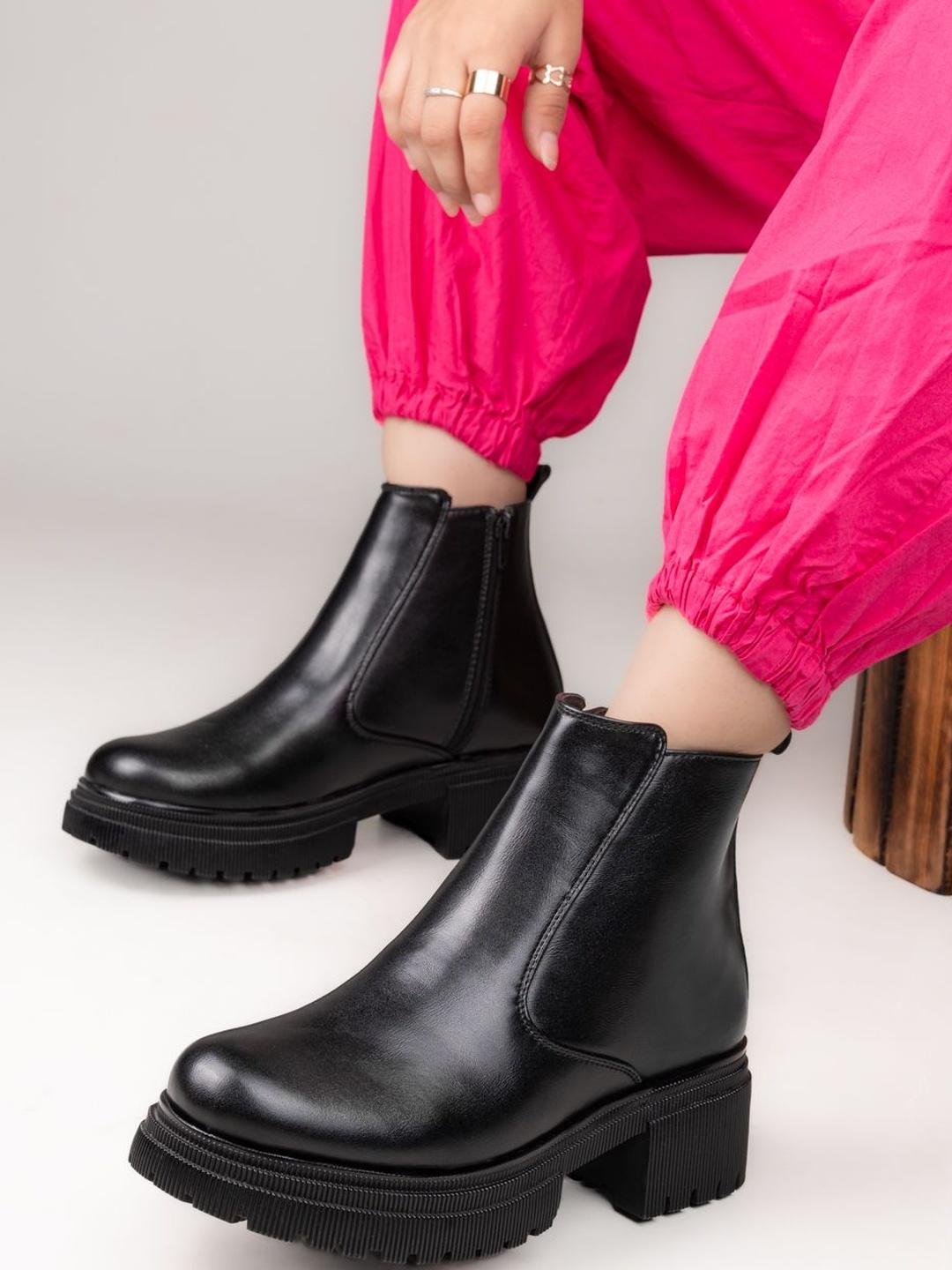 Buy Roadster Women Black Round Toe Synthetic High Top Block Heel ...