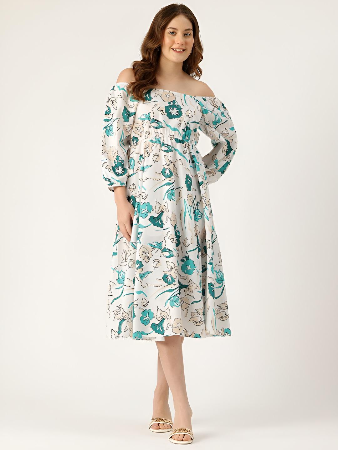 Buy Sleek Italia Floral Print Off Shoulder A Line Midi Dress - Dresses ...