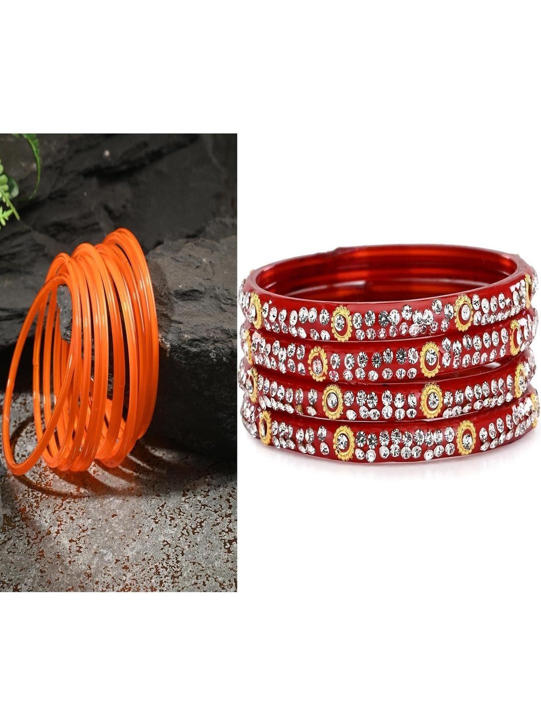 Buy 1ST TIME Set Of 16 Orange Alloy Artificial Stones & Beads Bangles ...