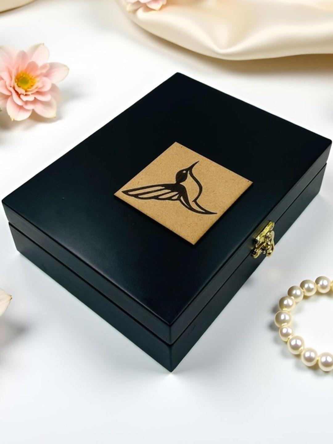 Buy Angira Handicrafts Black Wooden Storage Box With Velvet Interior ...