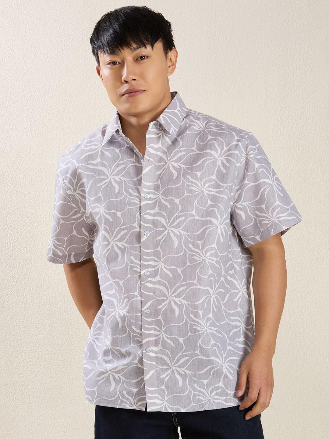 Buy MARK & ALBERT Relaxed Floral Printed Pure Cotton Casual Shirt ...