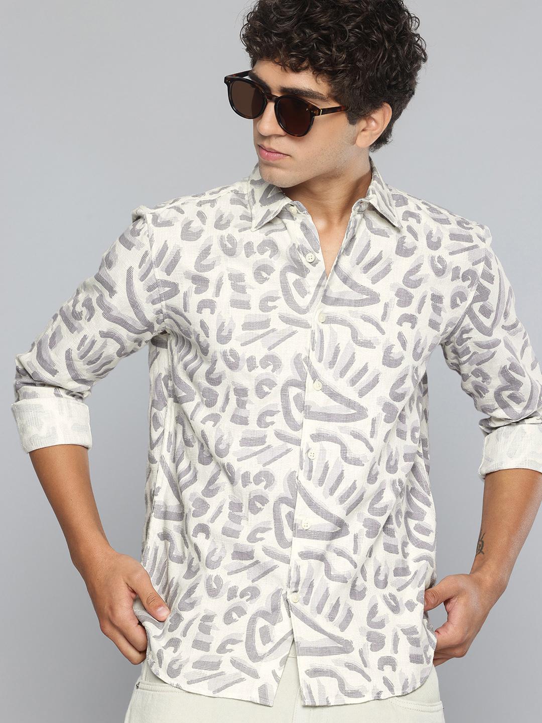 Buy Flying Machine Pure Cotton Abstract Printed Slim Fit Casual Shirt ...