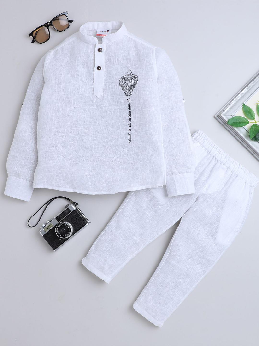 Buy BAATCHEET Boys Mace Printed Cotton Linen Kurta With Pyjama ...