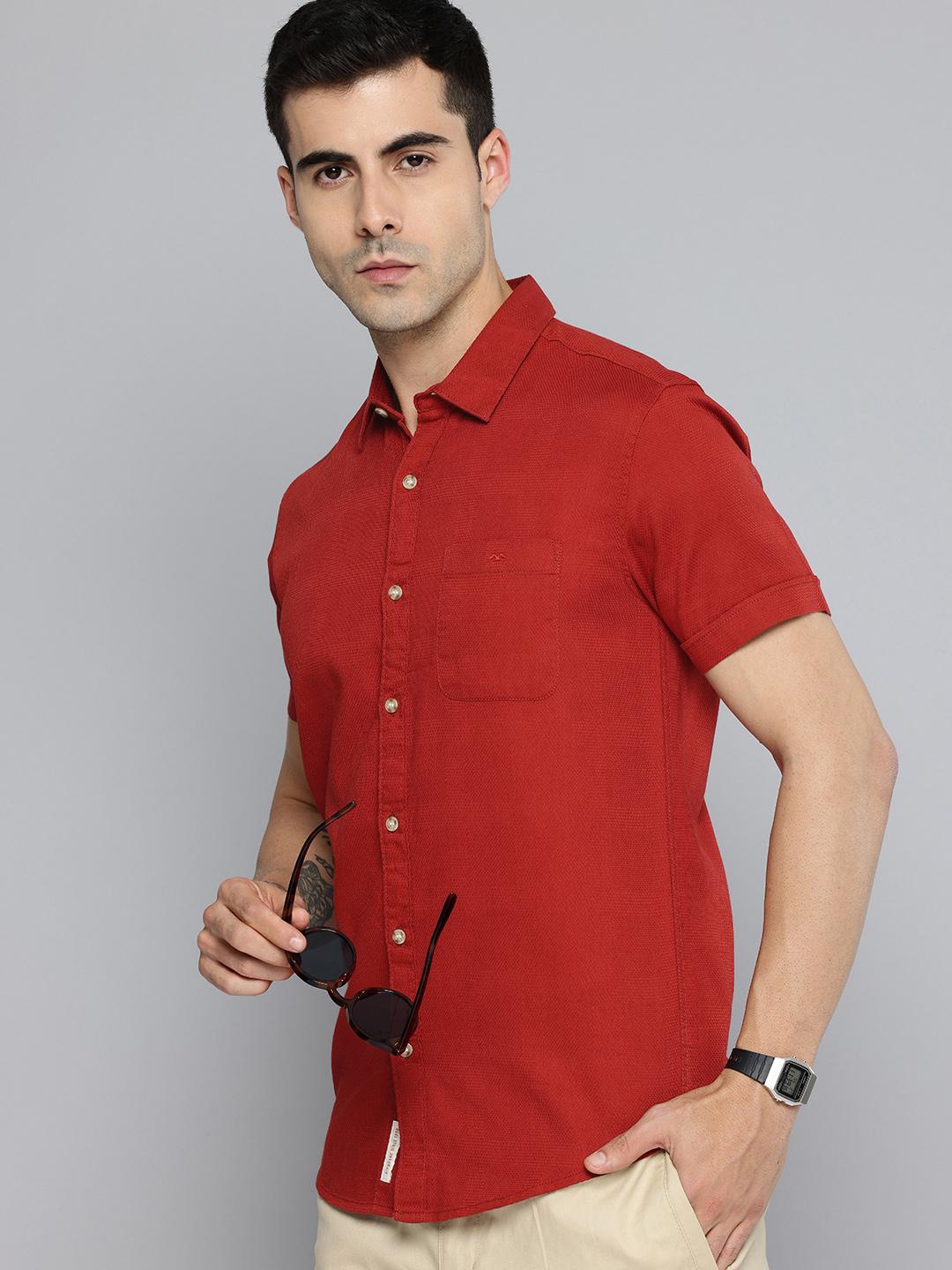 Buy Mufti Pure Cotton Self Design Textured Slim Fit Casual Shirt ...