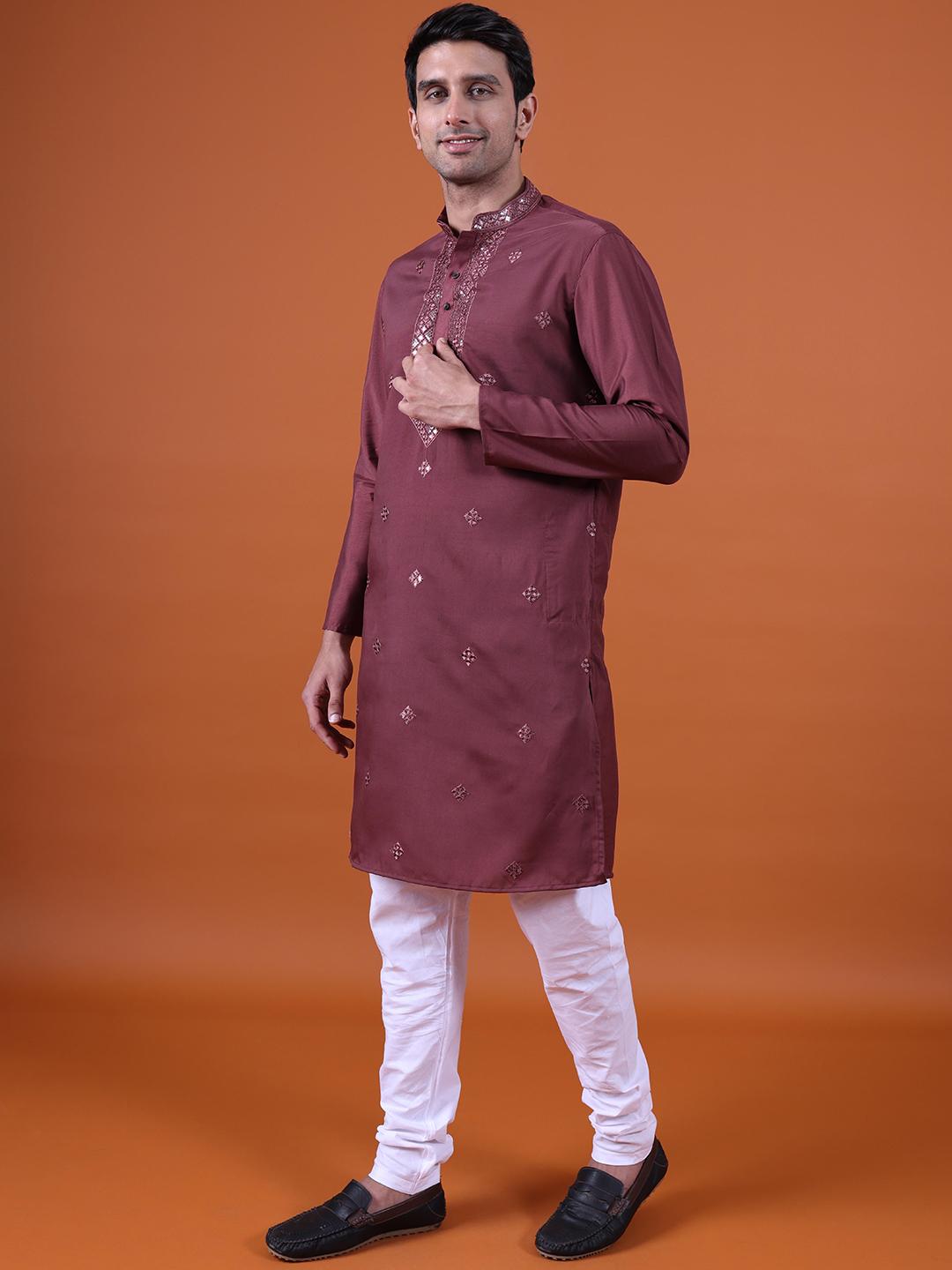 Buy NAMASKAR Men Embroidered Pure Cotton Kurta With Churidar - Kurta ...