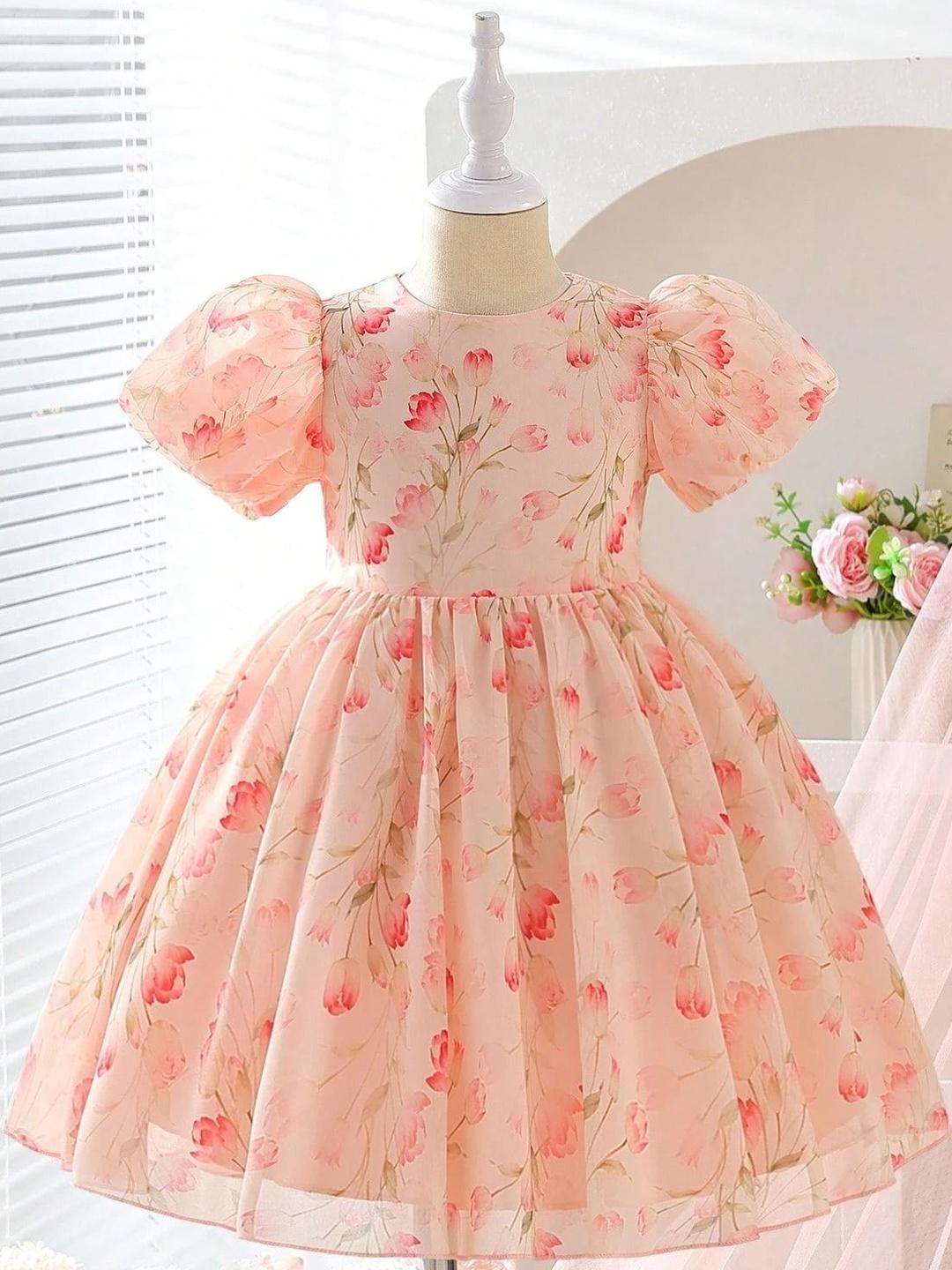 Buy BAESD Girls Floral Print Puff Sleeves Fit & Flare Dress - Dresses ...