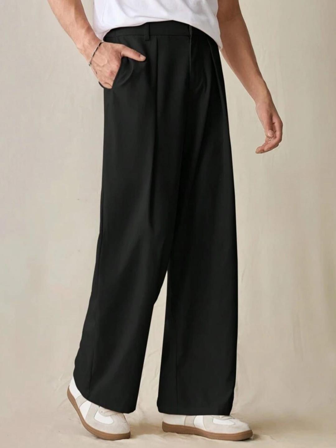 Buy COVZ Men Korean Loose Fit Easy Wash Pleated Trousers - Trousers for ...