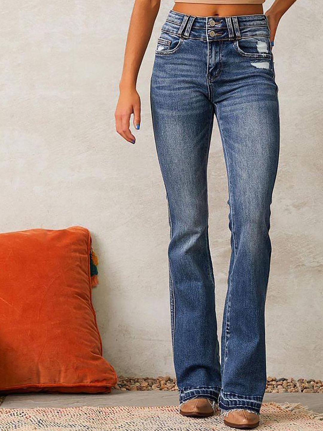Buy JC Mode Women Regular Fit Mid Rise Low Distress Light Fade Jeans ...
