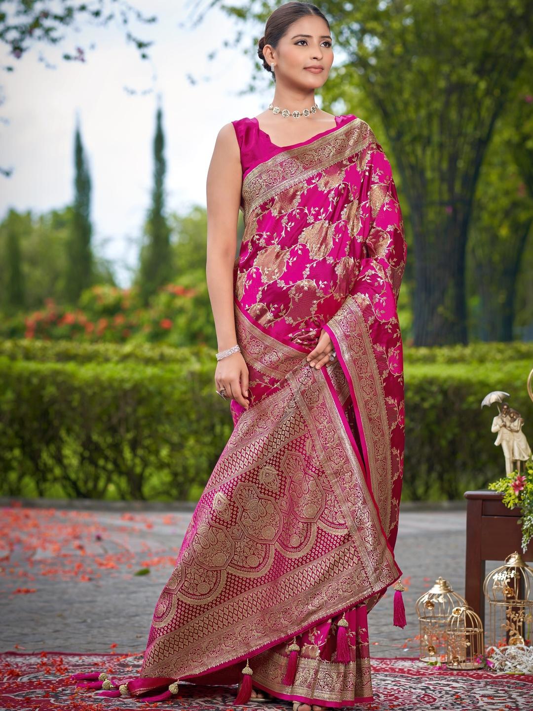 Buy MANOHARI Woven Design Zari Satin Banarasi Saree - Sarees for Women ...