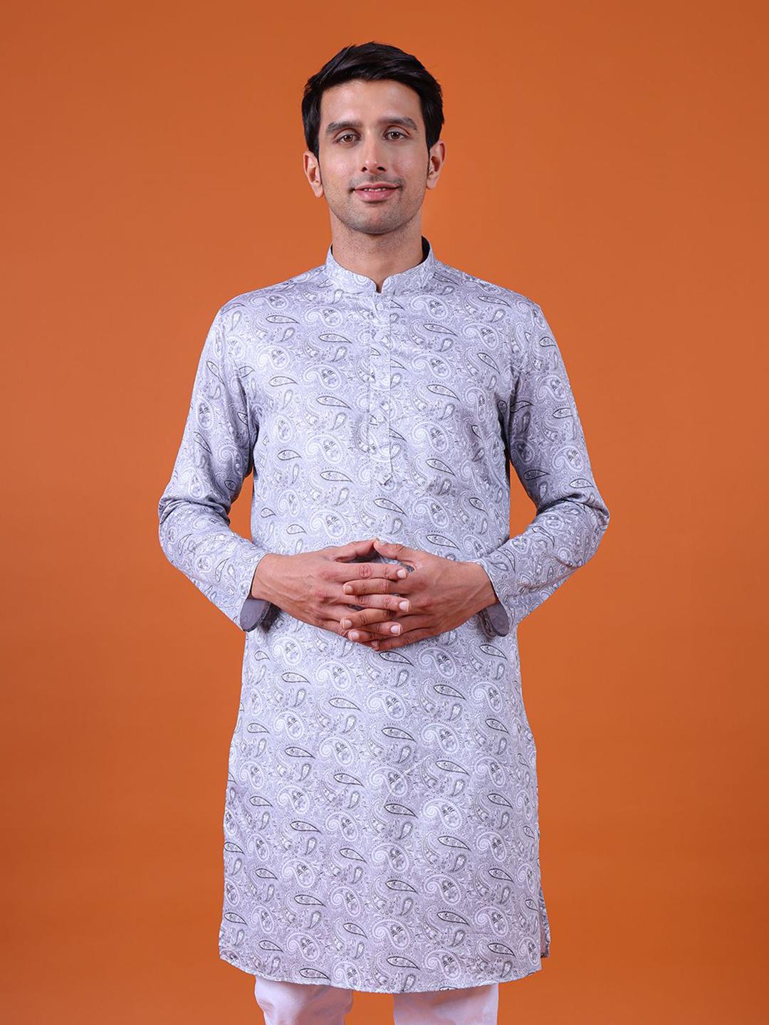 Buy NAMASKAR Men Paisley Printed Mandarin Collar Kurta - Kurtas for Men ...