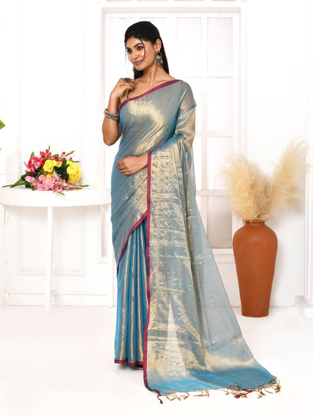 Buy Piyari Fashion Tissue Saree With Blouse Piece - Sarees for Women ...