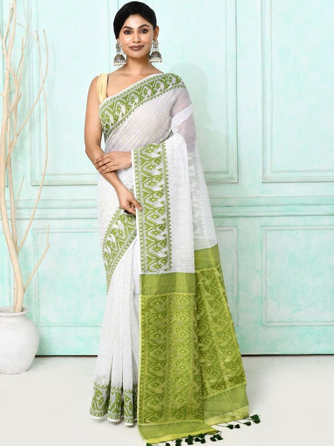 Buy Piyari Fashion Woven Design Zari Jamdani Saree With Stitched Blouse ...