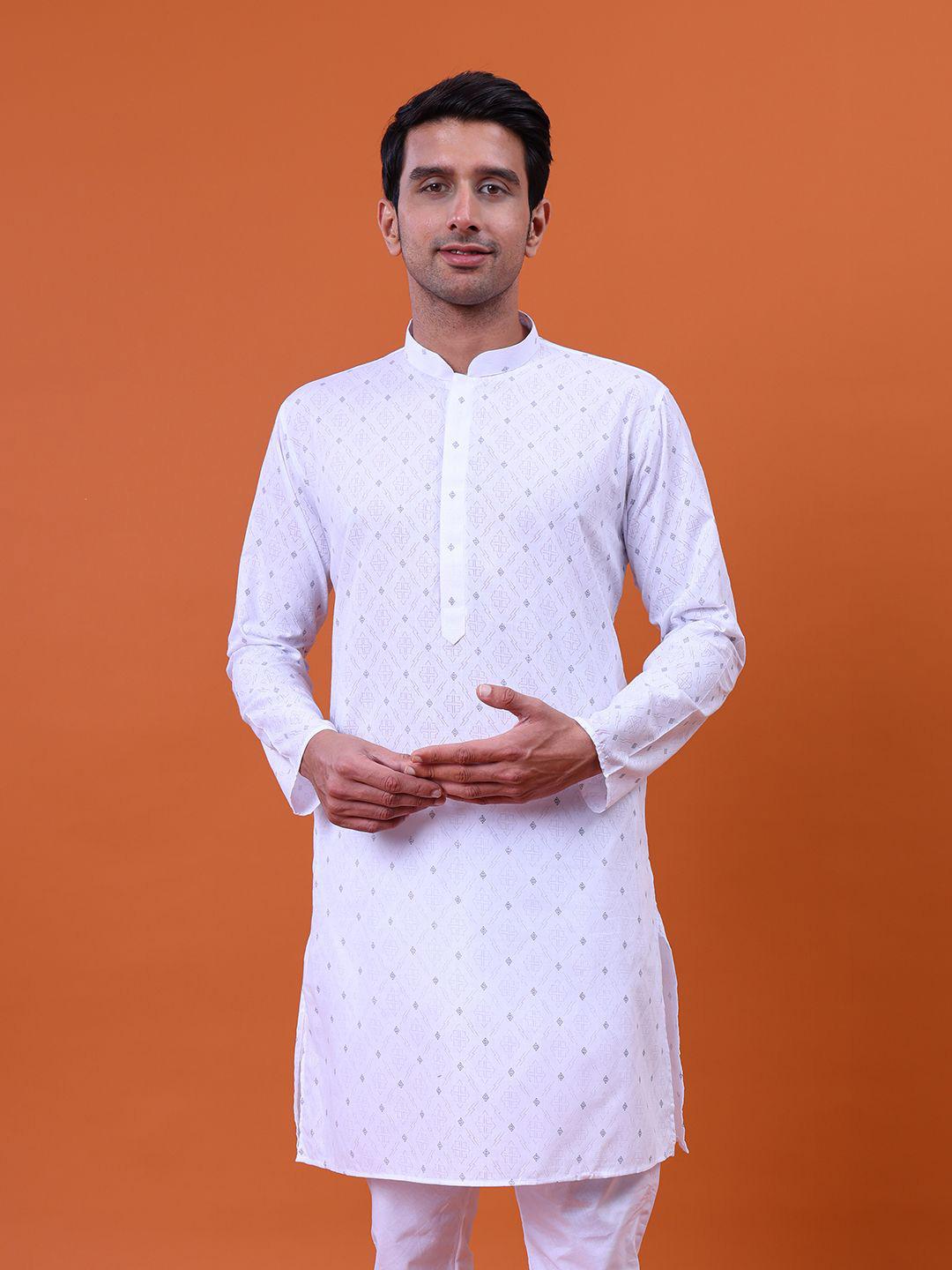 Buy NAMASKAR Men Geometric Printed Festive Cotton Straight Kurta ...